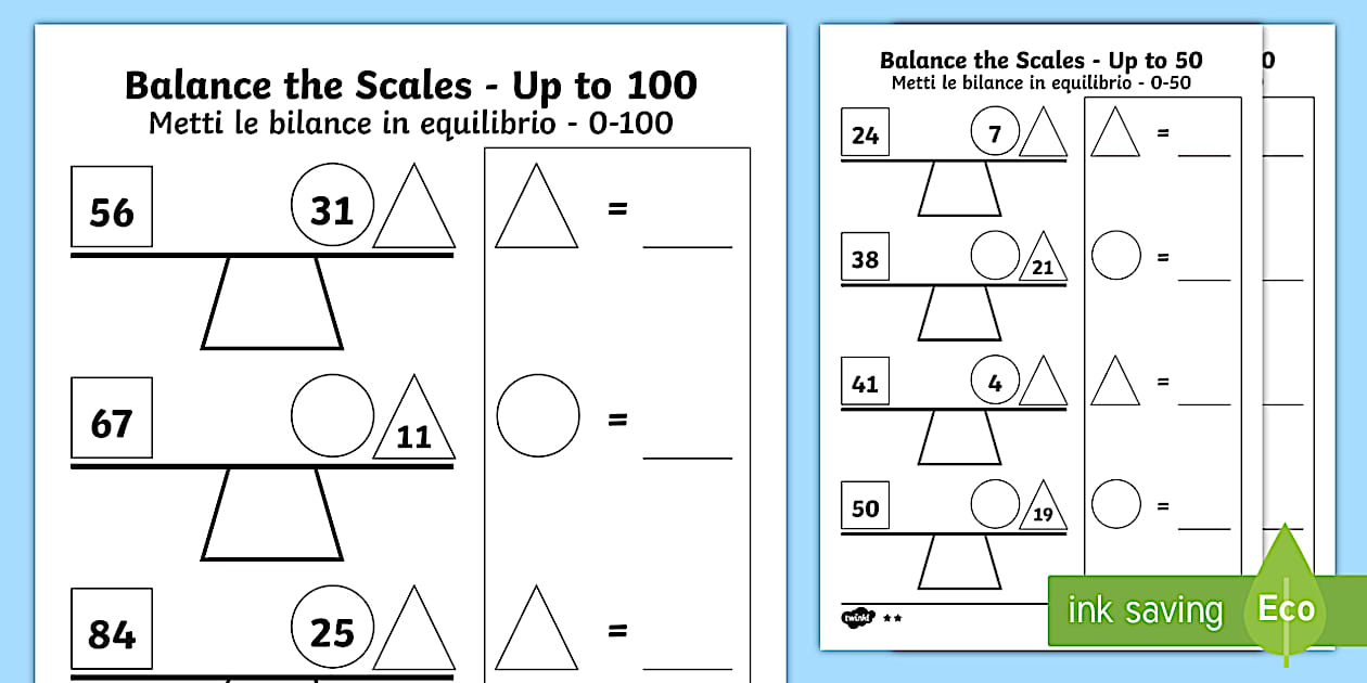 Balance the Scales Differentiated Worksheet / Worksheets English/Italian
