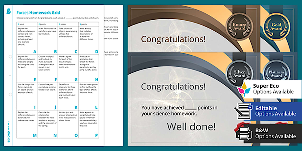 Forces Homework Grid | KS3 Physics | Beyond Science - Twinkl
