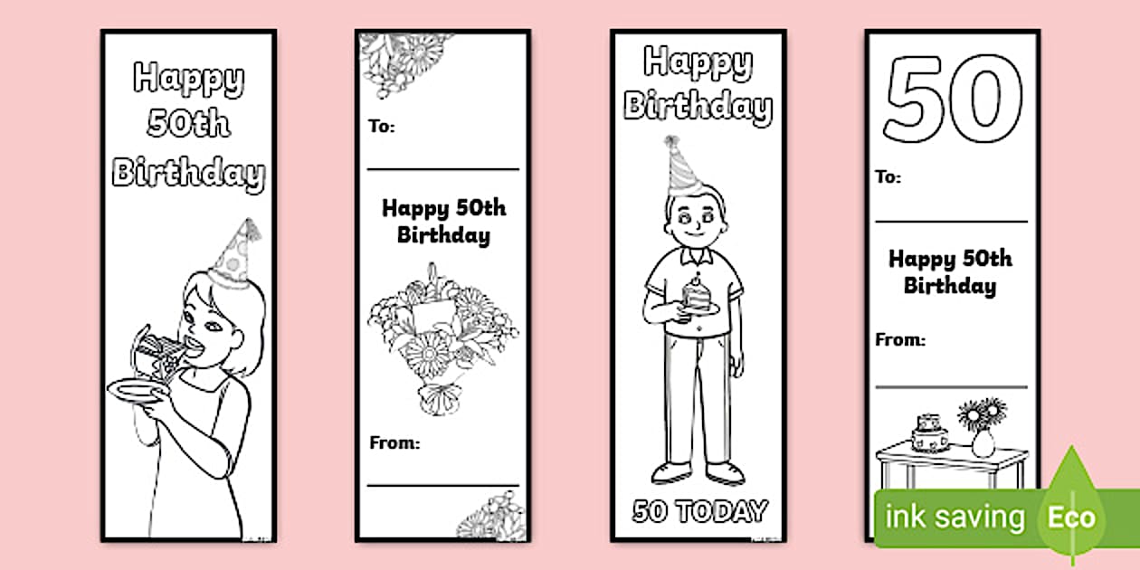 50th Birthday Bookmarks to Colour | Resource | Twinkl