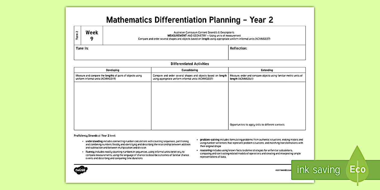Year 2 Length Mathematics Differentiated Plan - Twinkl
