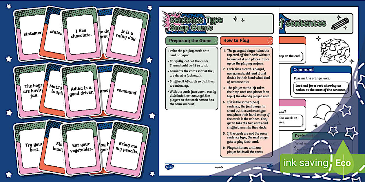 Printable Sentence Type Snap Game | Parents Ages 5-7