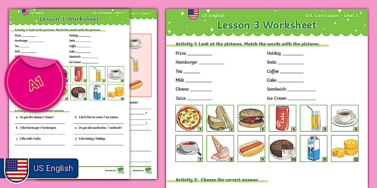 ESL Curriculum (US-English) Level 2, Lesson 3 Worksheet