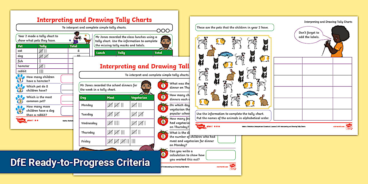 👉 Y2 Interpreting Drawing Tally Charts Maths Activity Sheets