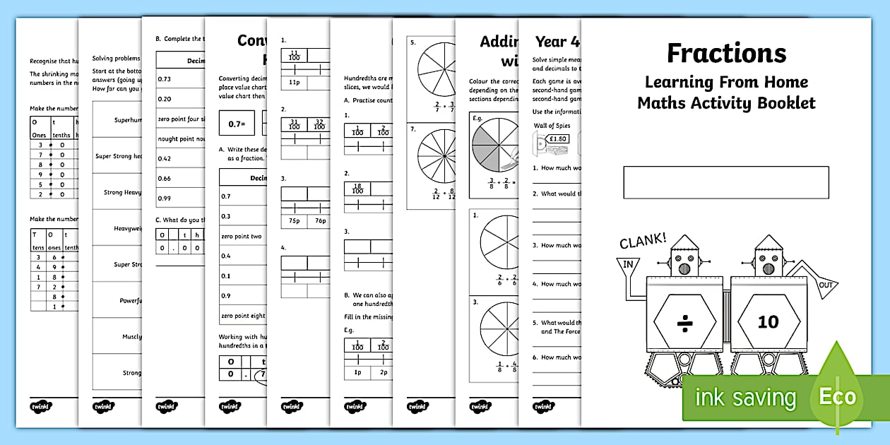 4th Class Fractions Learning From Home Maths Activity Booklet