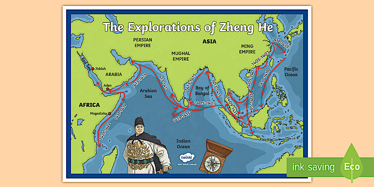 Zheng He Explorer Map (teacher made) - Twinkl