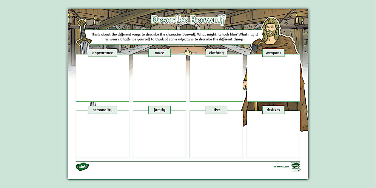 Beowulf Adjectives Worksheet - Twinkl English (teacher made)