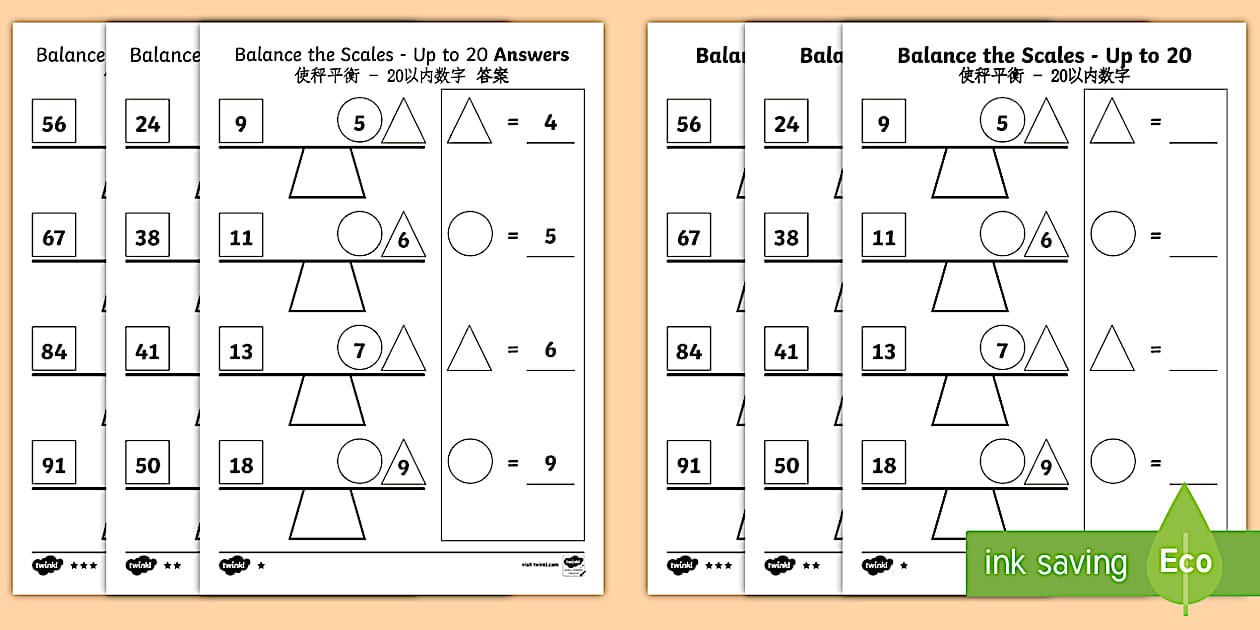 Balance the Scales Differentiated Worksheet / Worksheets English/Mandarin