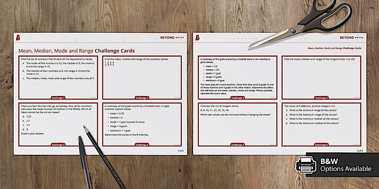 👉 Mean, Median, Mode and Range - Challenge Cards - Twinkl