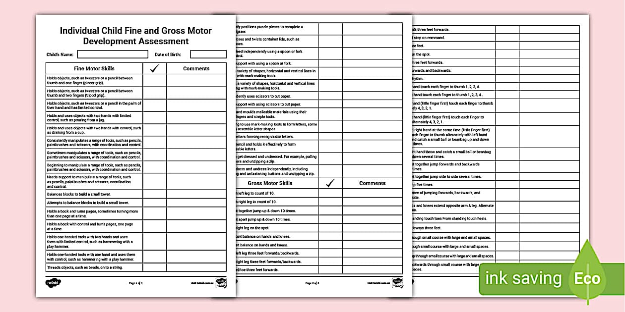 Fine And Gross Motor Skills Checklist - Twinkl Early Years