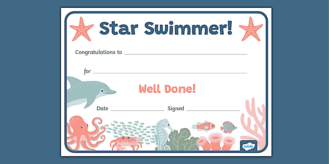 Under the Sea Themed Swimming Certificate (teacher made)