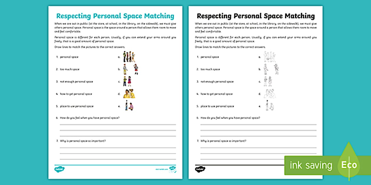 Respecting Personal Space Matching Worksheet - Twinkl