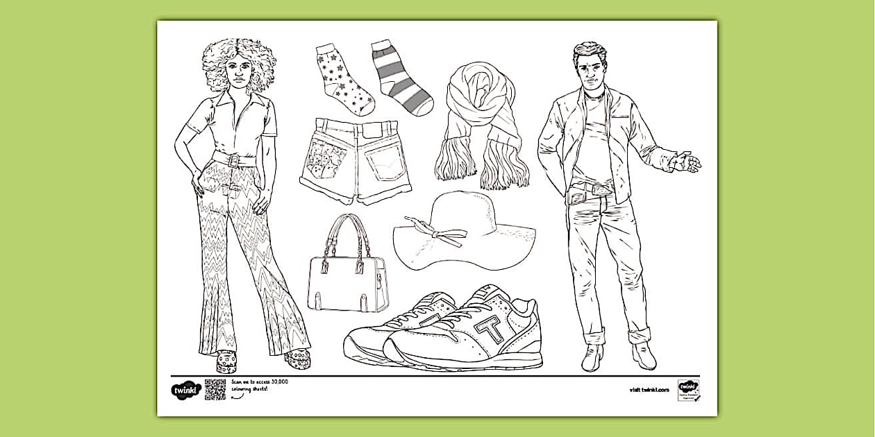 Fashion Clothes Colouring Page - Primary School - Twinkl