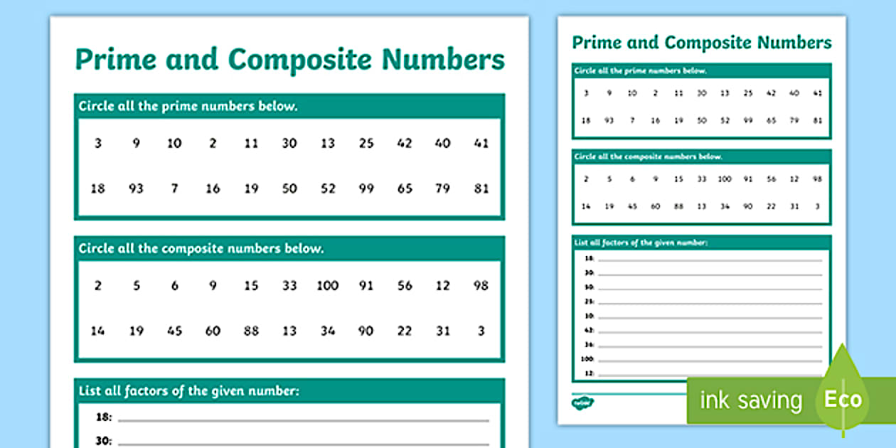 Prime and Composite Numbers Worksheet | Twinkl Resources