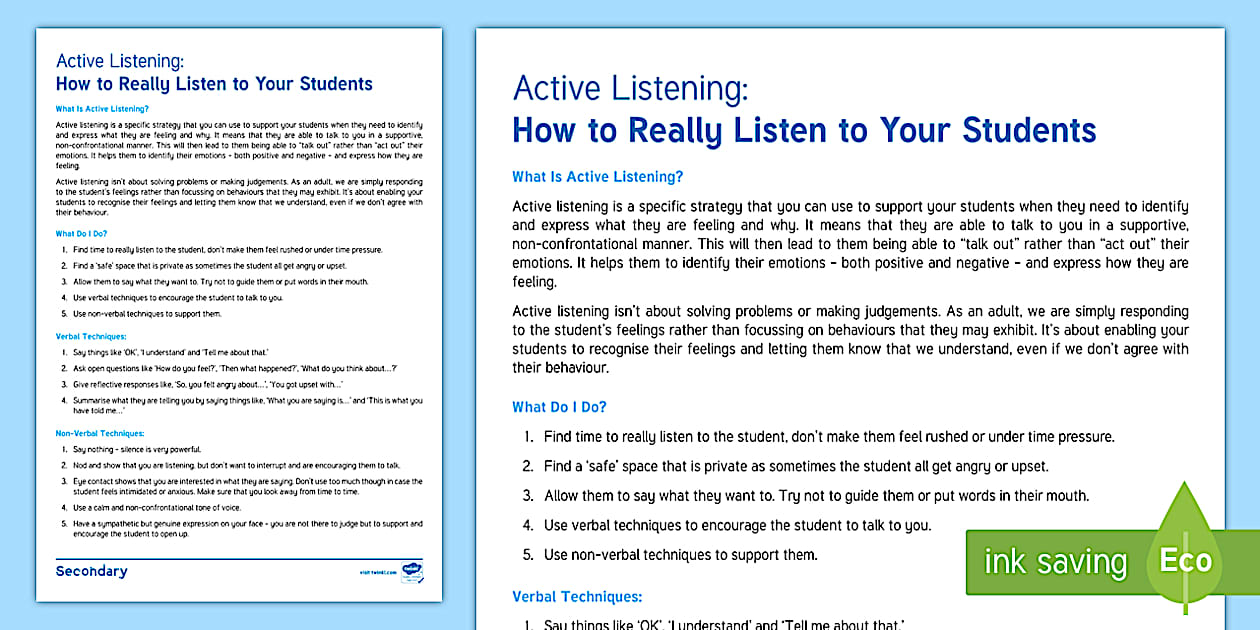 Active Listening for Behaviour Management Adult Guidance