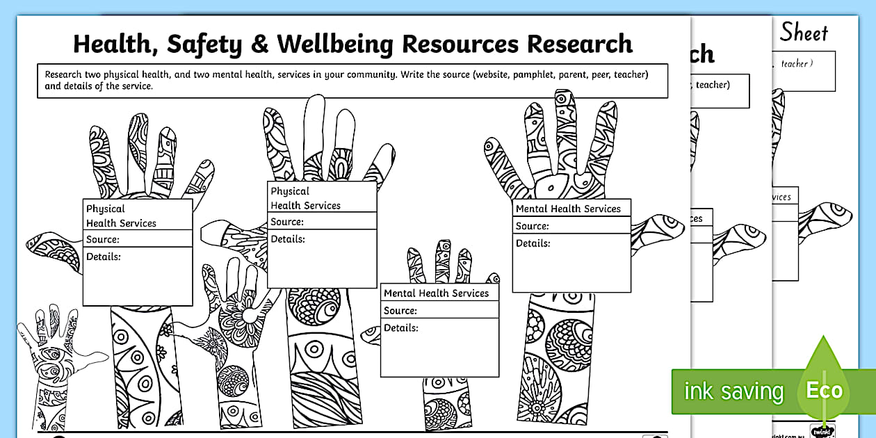 Health, Safety and Wellbeing Research Worksheet - Twinkl