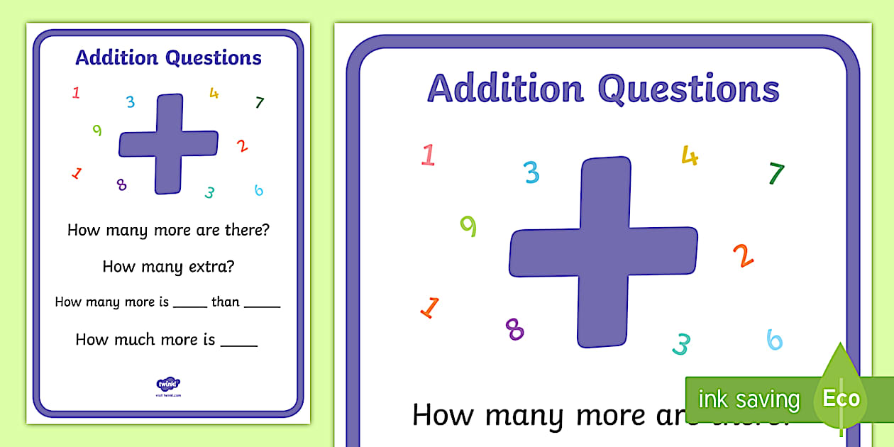 'Key Stage 1 Addition Questions Display Poster - Key Stage 1 Addition