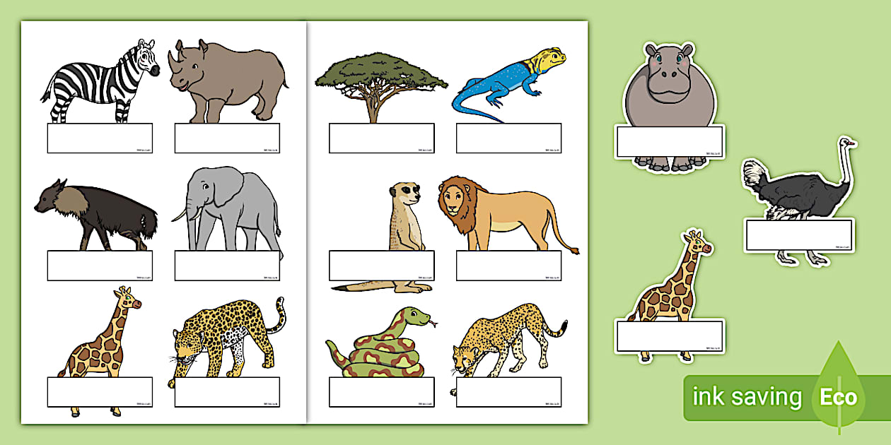 Editable Self-Registration Labels (Safari Animals) - Twinkl
