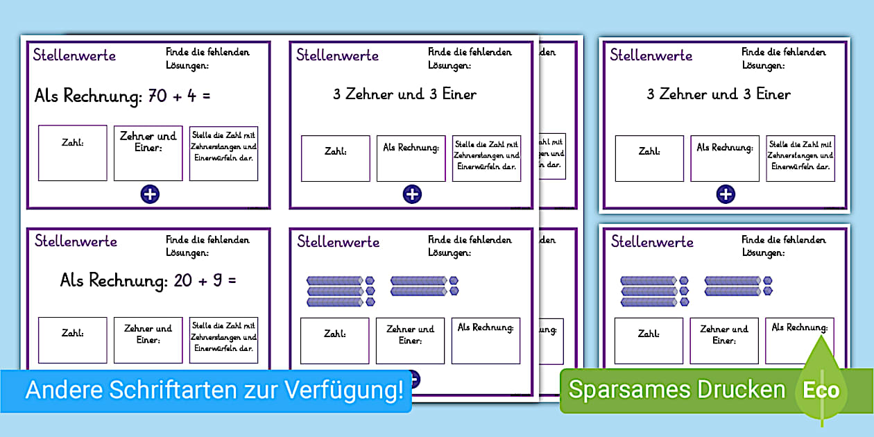Stellenwert-Challenge - Karten: zweistellige Zahlen in Stellenwerte ...