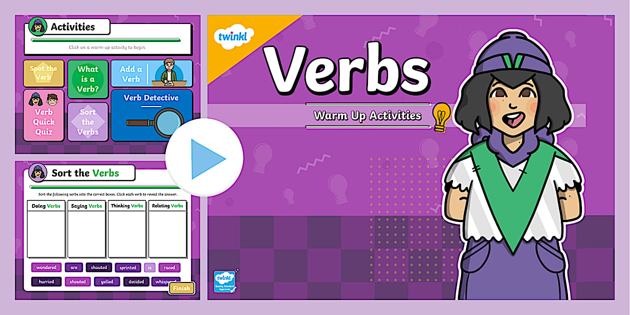 Verb Warm Up PowerPoint Game (teacher made) - Twinkl
