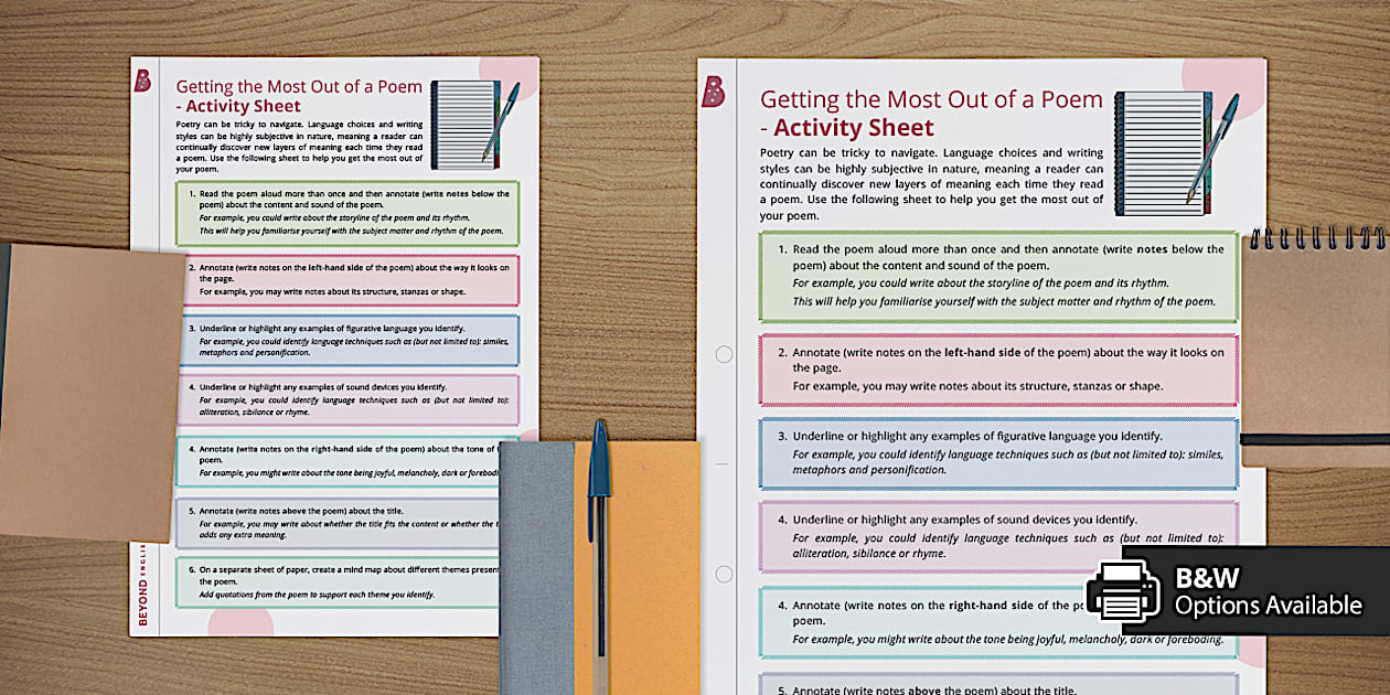 Getting the Most Out of a Poem Activity Sheet (teacher made)