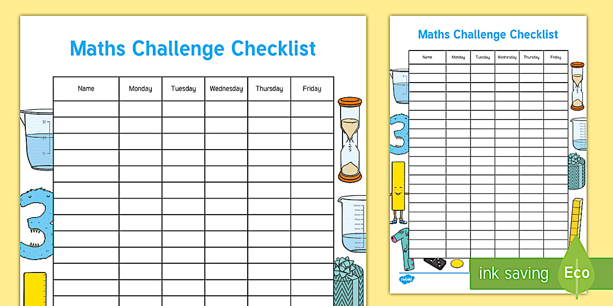 Editable Numeracy Class Challenge Checklist (teacher made)