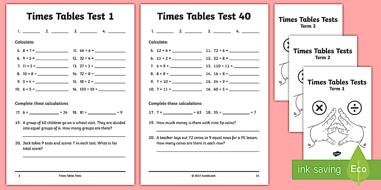 Year 4 Times Tables Test - KS2 Assessment Pack - Twinkl
