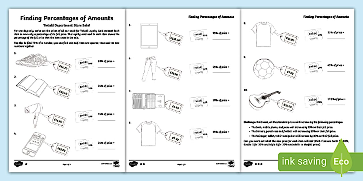 KS2 Percentages of Amounts Worksheets | Printable Resource