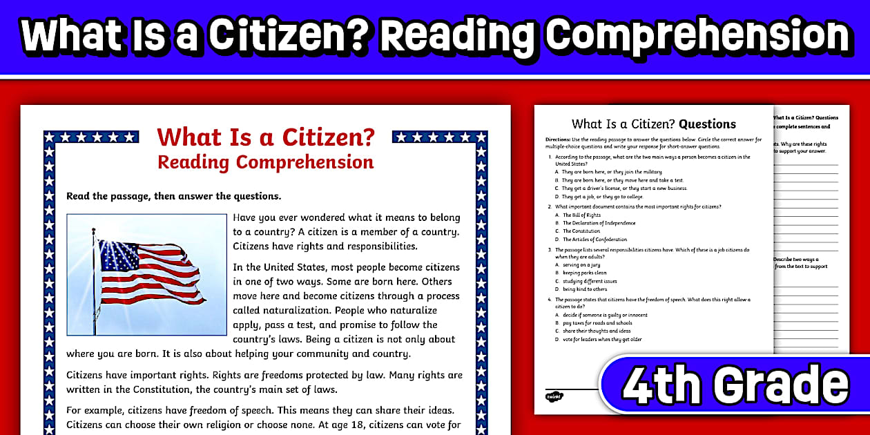 Fourth Grade What Is a Citizen? Reading Comprehension