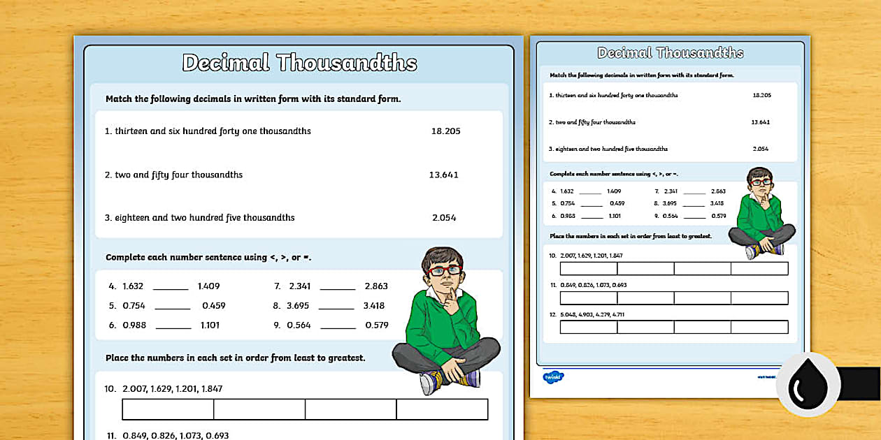 Represent, Compare and Order Decimal Numbers to Thousandths Activity