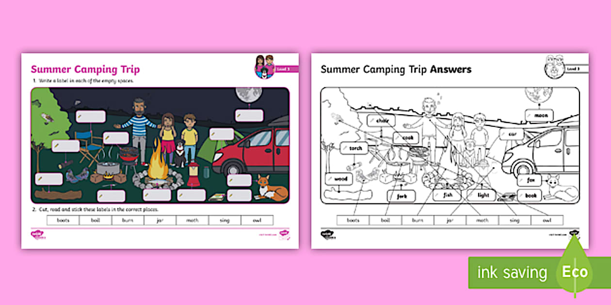 Phonics Level 3 Summer Camping Picture Worksheet Trip