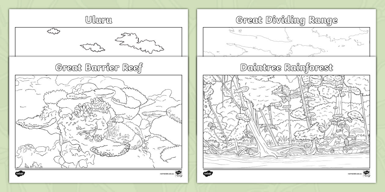 Landforms of Australia Colouring Sheets - Twinkl