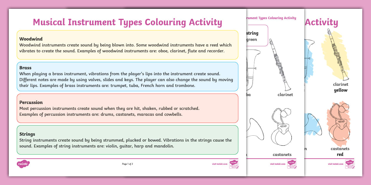 👉 Musical Instrument Types Colouring Activity - Twinkl