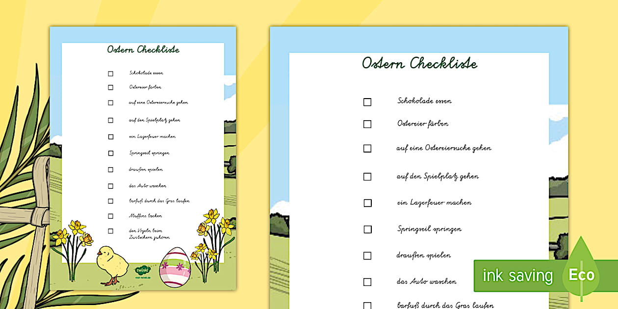 Black and White Ostern Checkliste Arbeitsblatt - Twinkl