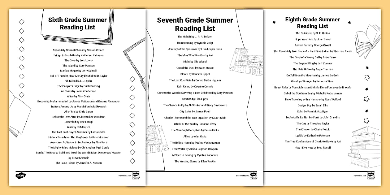 Middle School Print-and-Go Summer Reading Lists for 6th-8th Grade