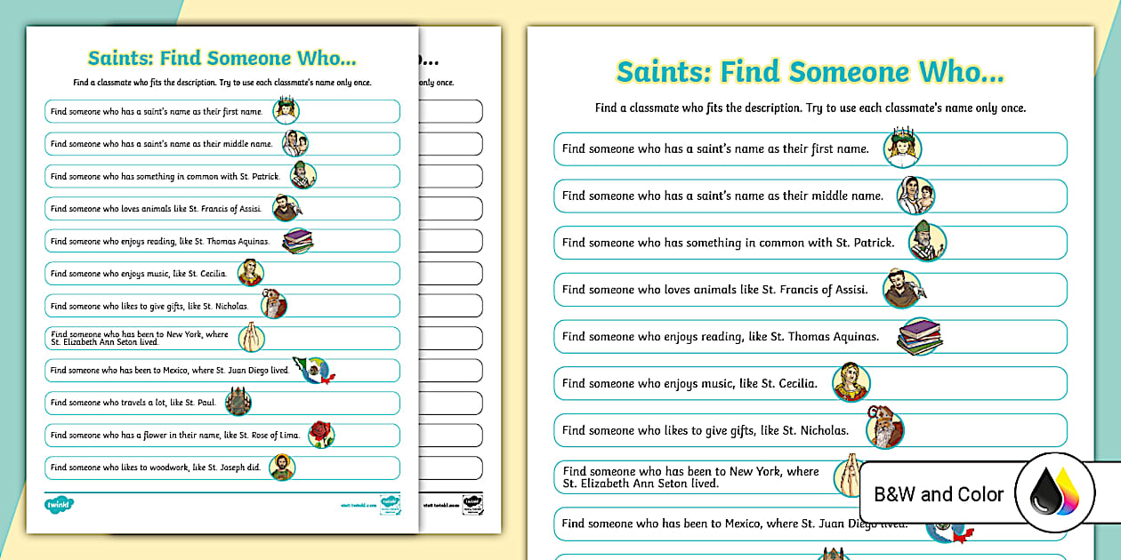 Saints: Find Someone Who...Class Hunt Activity - Twinkl
