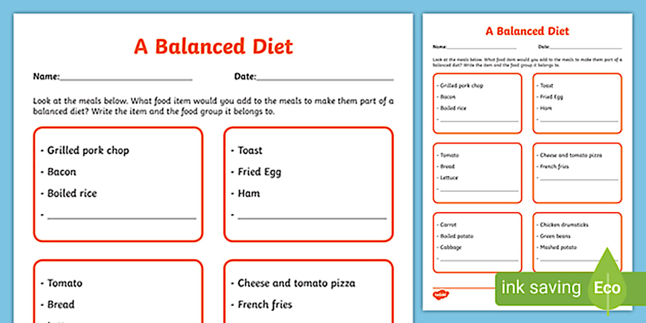 Editable Balanced Diet Worksheet (professor feito) - Twinkl