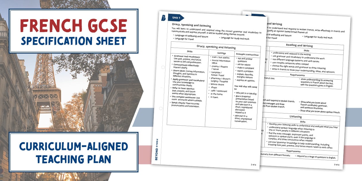 French GCSE Specification Sheet