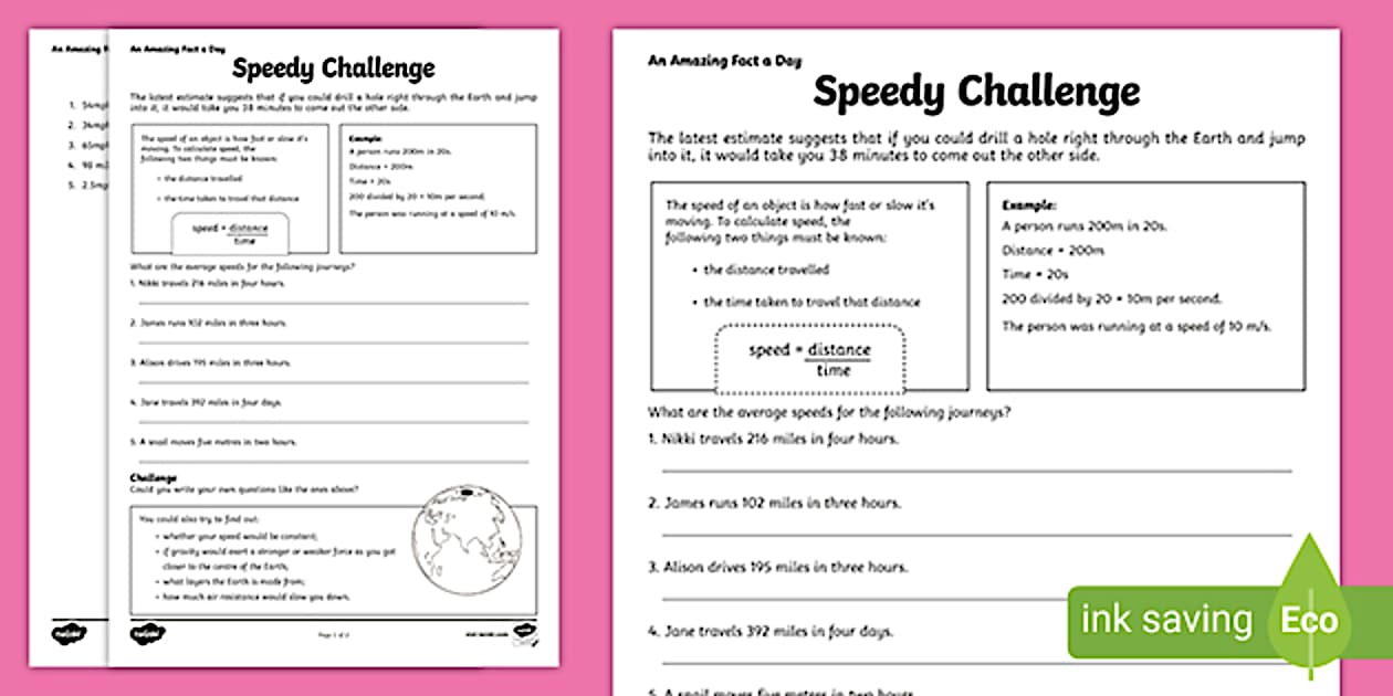 Speedy Challenge Worksheet / Worksheet (teacher made)