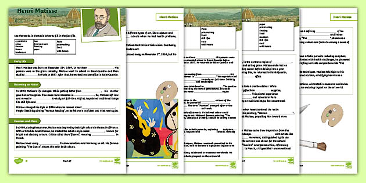 Henri Matisse Differentiated Cloze Sheets