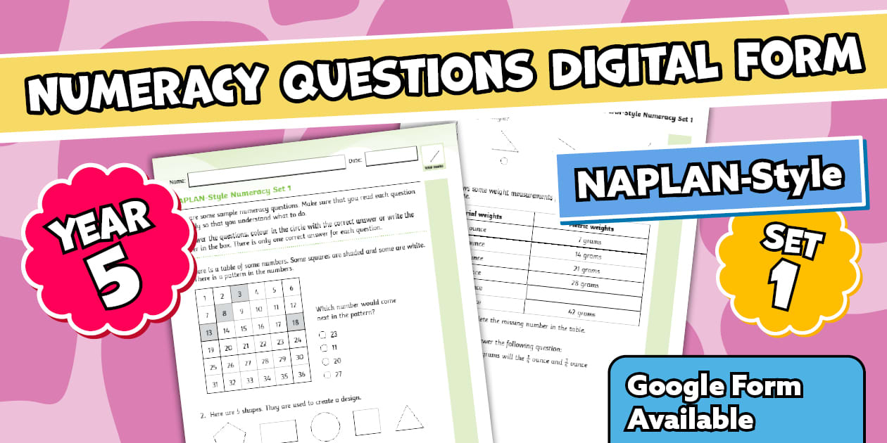 NAPLAN-Style Year 5 Numeracy Questions Digital Form - Set 1