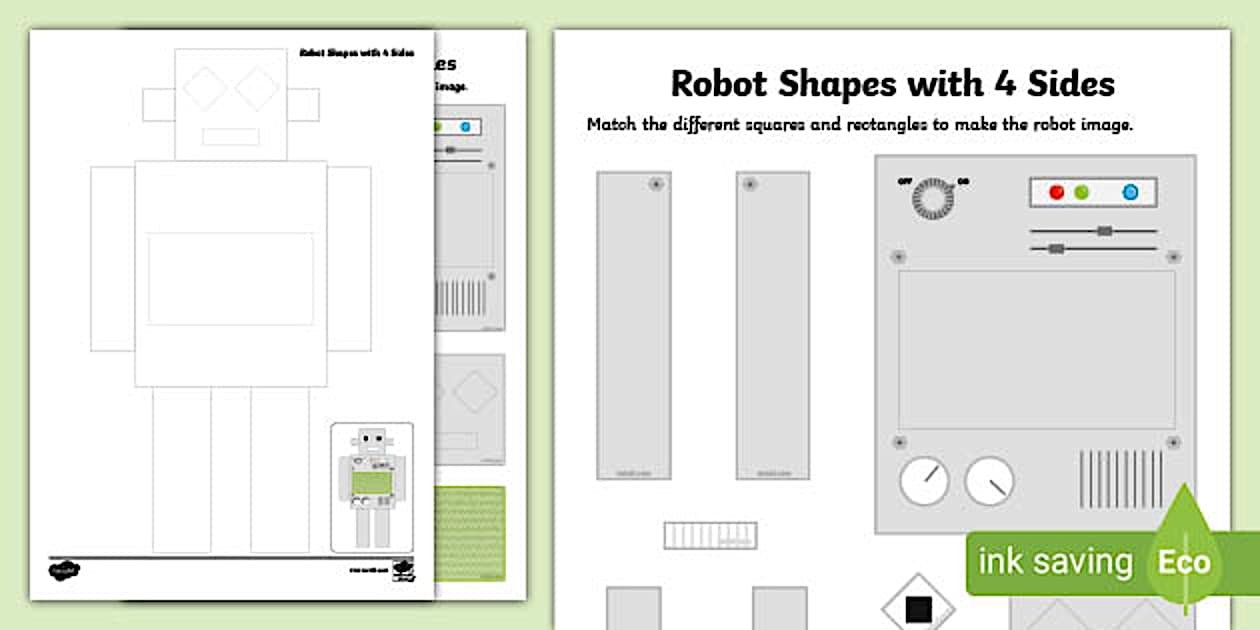 👉 Robot Shapes with 4 Sides Matching Activity - Twinkl