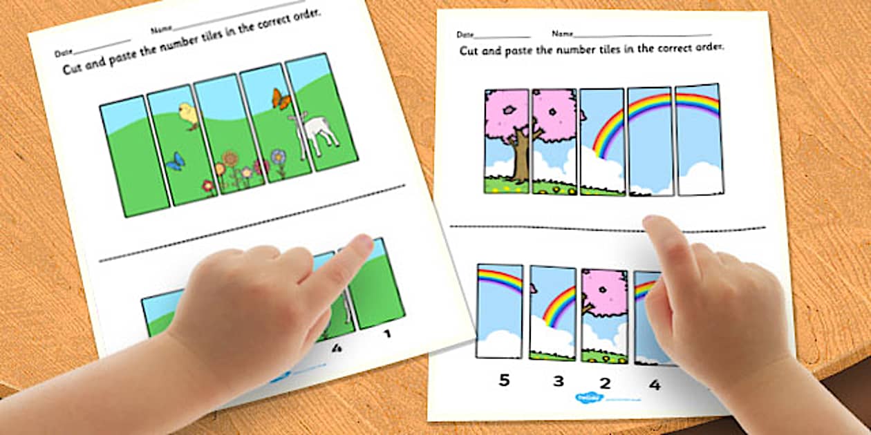 Black and White Spring Number Sequencing Puzzle - Twinkl