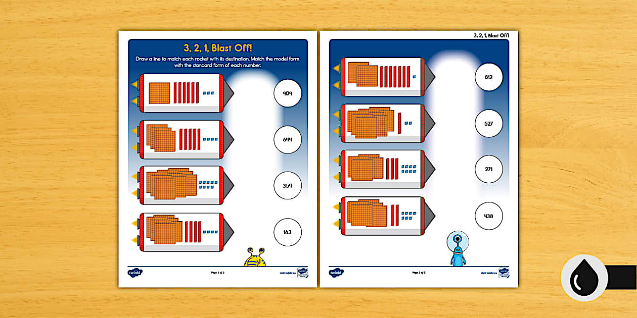 Rocket Blast Off 3 Digit Place Value Matching Activity