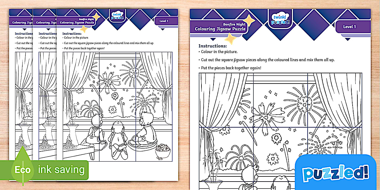 Bonfire Night Jigsaw Puzzle Colouring Page - Twinkl Puzzled
