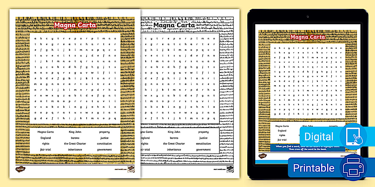 Magna Carta Word Search for 3rd-5th Grade (teacher made)