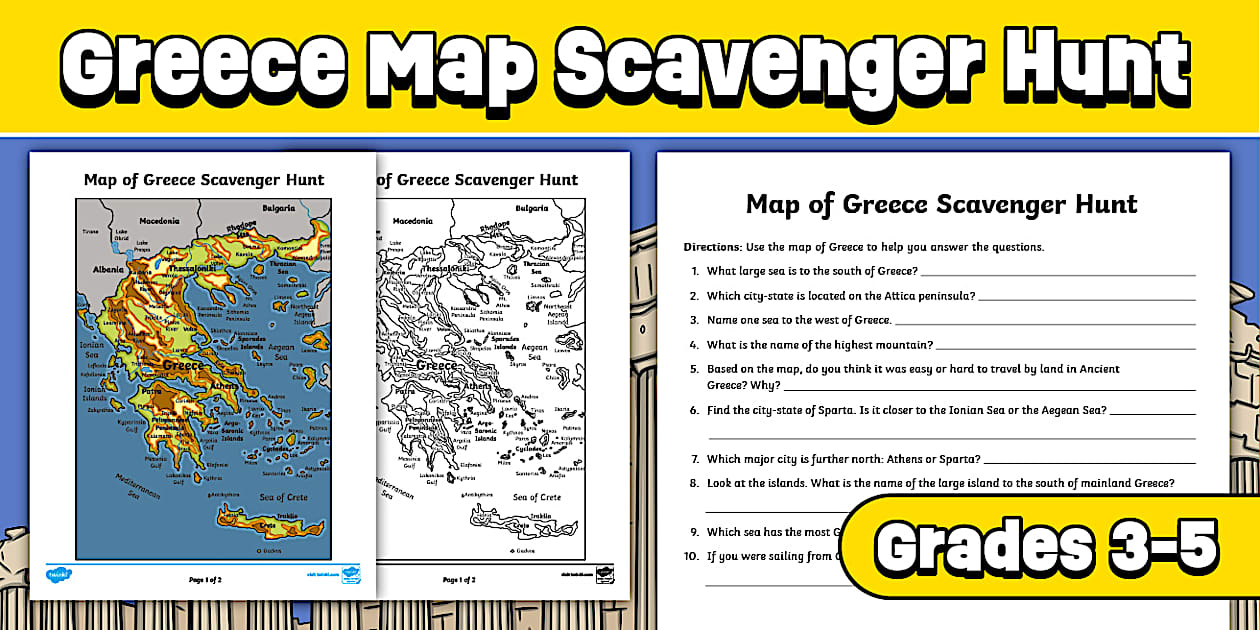 Explore Greece: Map and Scavenger Hunt for 3rd-5th Grade