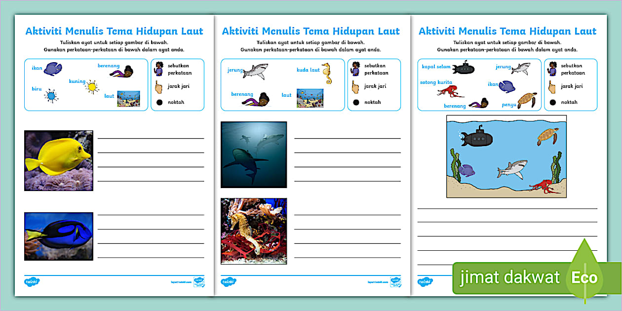 Aktiviti Menulis Tahun 3 - Tema Hidupan Laut - Twinkl