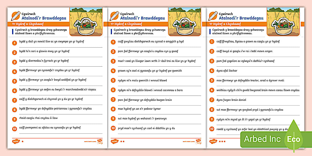 Cywirwch Atalnodi'r Brawddegau: Yr Hydref a Chynhaeaf