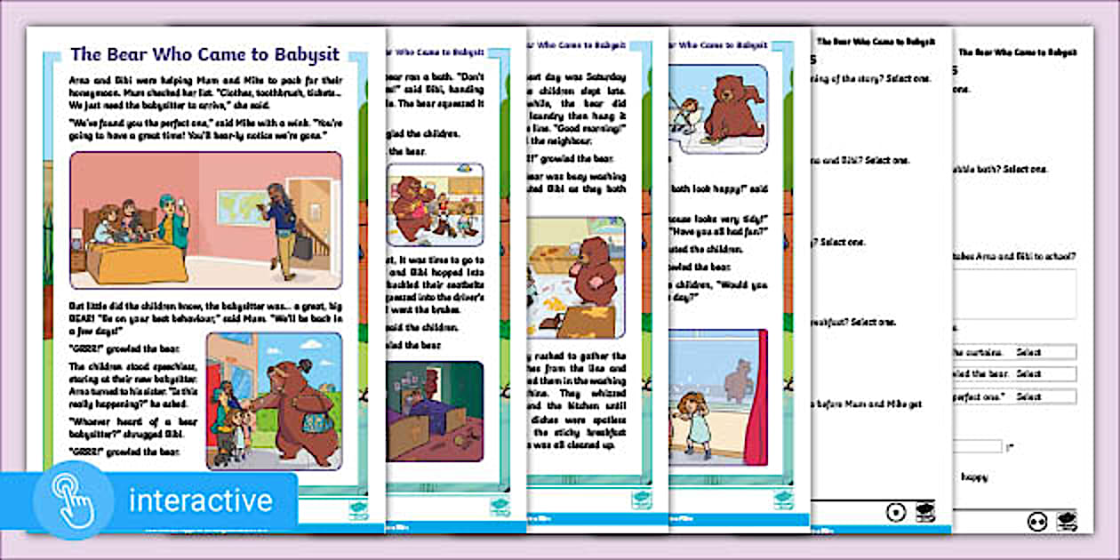 Interactive PDF Year 2 The Bear Who Came to Babysit Differentiated Reading
