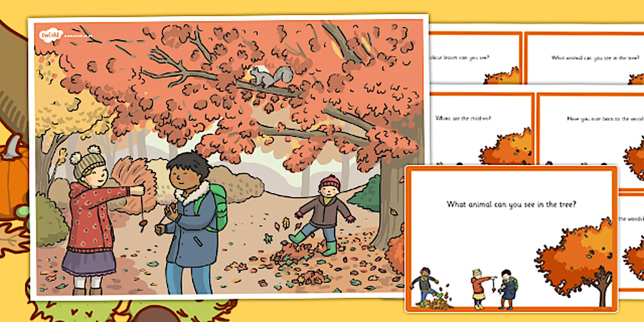 Autumn Woods Scene and Question Cards (teacher made)